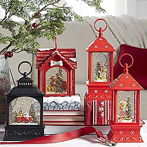 RAZ Imports Dogs in Red Truck Scene Lighted Water Lantern Christmas Snow Globe with Swirling Glitter