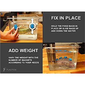 FLAGTION Sous Vide, Set of - 1.5 Pounds Food Grade Stainless Steel Sous Vide Mesh Net & 5 Silicone Coated Magnets for Sous Vide Cooking, Premium Sous Vide Accessory Kit to Avoid Undercooked Food