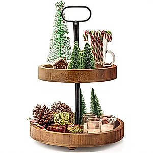 Tiered Tray Stand - 2 Tier Tray for Fruit, Cupcakes & More - Farmhouse Tiered Tray Decor Holder - 2 Tiered Tray Stand Farmhouse Tray - Wooden Trays for Decor - Two Tiered Serving Tray - Two Tier Tray