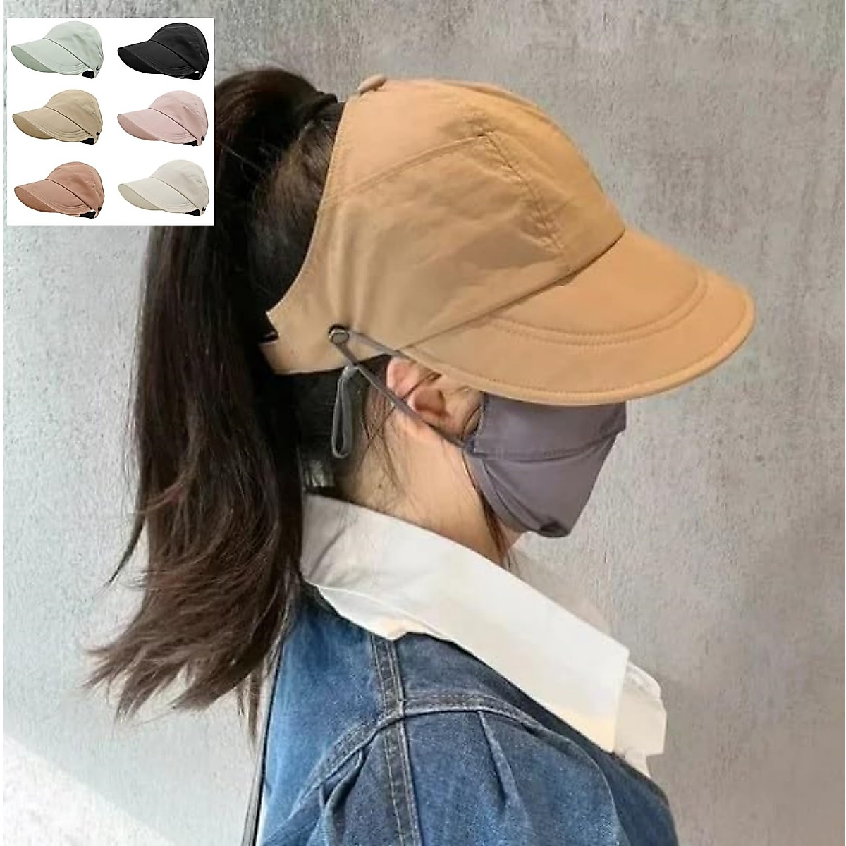 Women's Large Brim UV Protection Empty Top Sun Hat,Outdoor Wide Brim Hats for Women,Outdoor UV Protection Hollow Top Sun Hat (US, Alpha, One Size, Medium, Black)