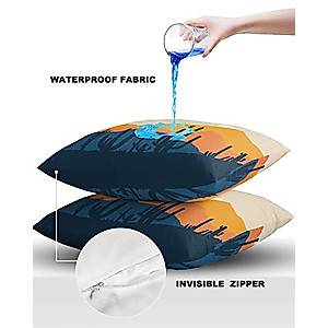 Outdoor Throw Pillow Cover Minimalist Desert Sun Mountain Waterproof Cushion Covers 2 Pack Natural Landscapes Pillow Cases Home Decoration for Patio Garden Couch Sofa