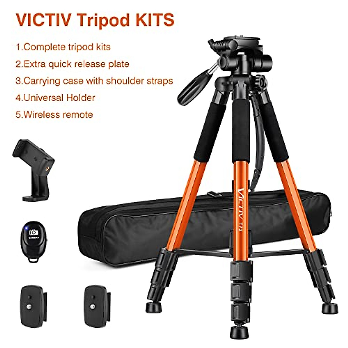 Victiv 72 inch Camera Tripod, Tall Tripod for Camera Cell Phone, Heavy Duty Camera Tripod Stand, Professional Aluminum Monopod, Compatible with DSLR Cameras, Binocular, Spotting Scopes - Orange