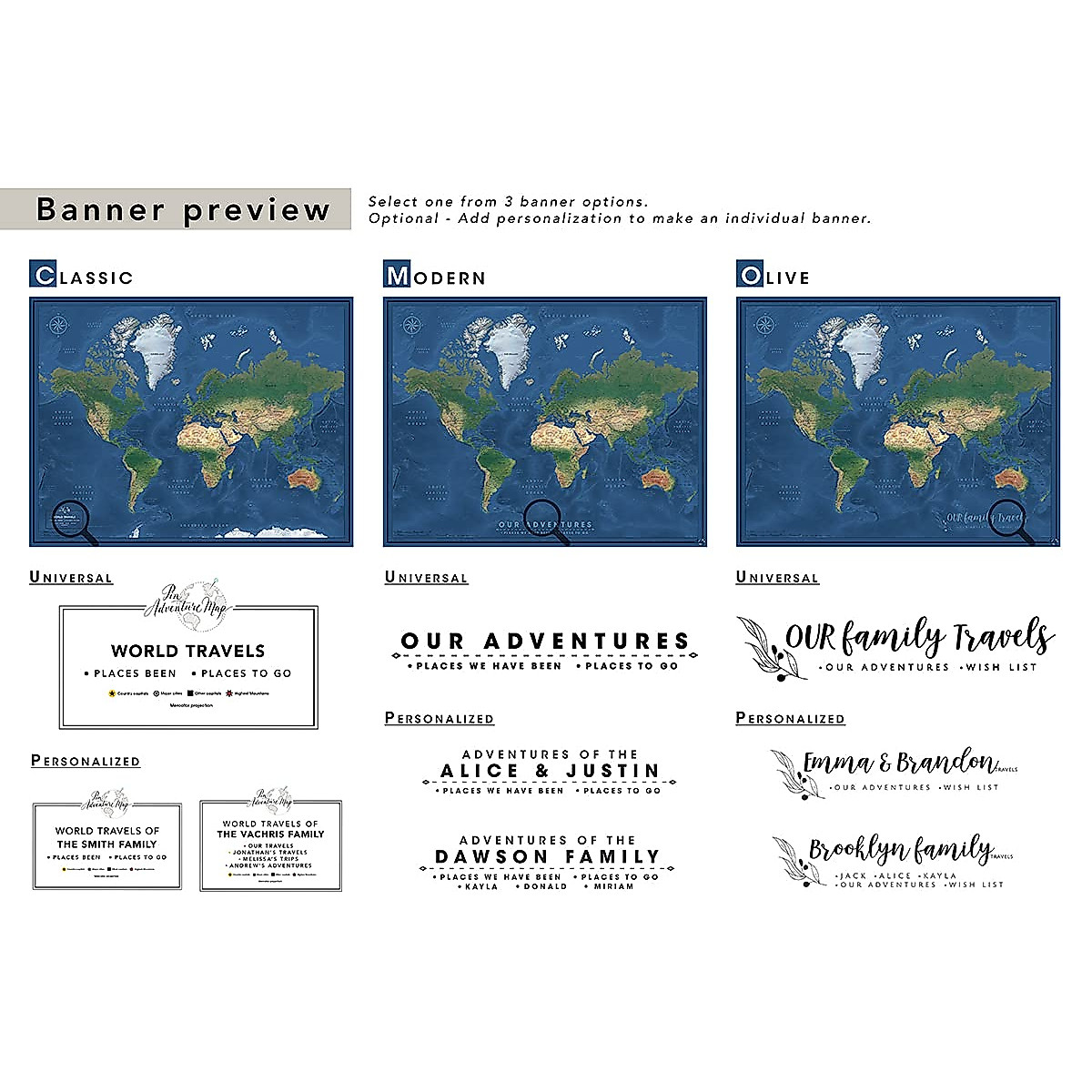 Modern World Satellite Wall Map with Push Pins | Push Pin Travel Map on Canvas | Personalized World Map with Pins | 24" x 32" up to 40" x 53"