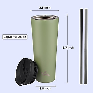 Konokyo 26 OZ Insulated Tumbler with Lid and 2 Straws Stainless Steel Water Bottle Vacuum Travel Mug Coffee Cup,ArmyGreen