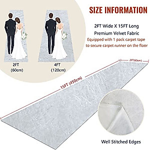 ROMANKAS Aisle Runner for Wedding Ceremony 2x15 FT White Velvet Runner Wedding Aisle Decorations with Carpet Tape Outdoor Beach Wedding Carpet Decorative Wedding Aisle Runner Rug for Birthday Banquet