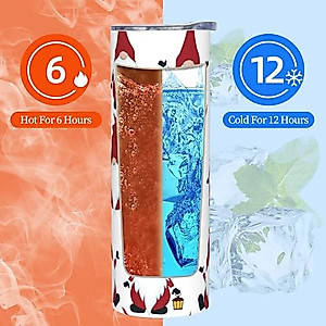 AFHYZY 20 oz Skinny Tumbler Reusable Coffee Travel Mug with Lids and Straws, Insulated Coffee Cups 20oz Stainless Steel Water Bottles Leak Proof for Women, Office - Gnome