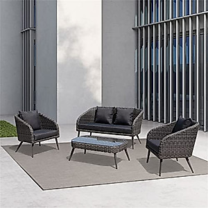 QUUL Outdoor Sofa Rattan Sofa Sunroom PE Combination Leisure Patio Garden Outdoor Sofa Class