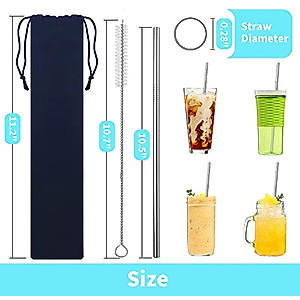 Stainless Steel Straw 10.5'' Long and 0.31" wide Straw, 5 Pack Metal Straw with 1 Reusable Straw Brush Cleaner for Milkshake, Replacement for Starbucks straw (Sliver)