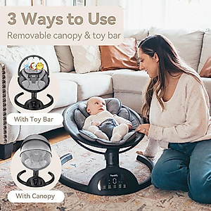 Papablic Baby Swing, Bluetooth Portable Swing for Infants with 5 Natural Sway Speeds and 3 Recline Positions, Unique Breathable System, Remote Control