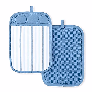 Martha Stewart Daisy Stripe Pot Holder Set 2-Pack, Blue, 7"x10"