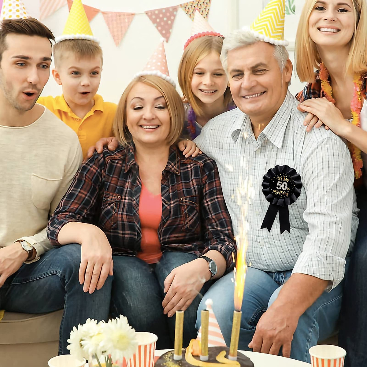 Black It's My 50th Birthday Tinplate Badge Pin, Happy 50th Birthday Man or Woman Award Ribbon Party Decorations Sign