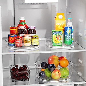 LAMU 3 Pack Lazy Suan Tunrntable Organizer for Cabinet Refrigerator 10''/10.6''/12'' with Raised Edge Rotating Spice Rack for Fridge Kitchen Pantry Organizers and Storage, Countertop, Bathroom, Clear