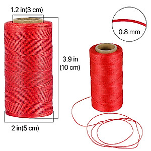 Flexzion Waxed Thread - 284 Yards 0.8mm 150D Polyester Wax Thread for Leather Sewing, Bookbinding, Stitching, & DIY Projects (2 Pack, Red & Black)