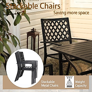 PHI VILLA 5 Piece Metal Patio Dining Set, Outdoor Furniture Set with 4 Stackable Chairs and 37" Square Dining Table - Umbrella Hole 1.57"