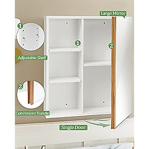 VredHom Bathroom Wall Mirror Cabinet, Medicine Cabinet with Single Door and Adjustable Shelf, Over The Toilet Storage Cabinet，White