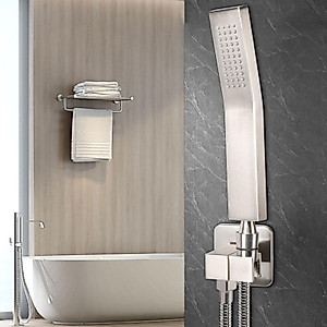 NearMoon Brass Hand Held Shower Head, Luxury High Pressure Showerhead Kit with Wall Connector and Hose Set, for Bathroom Showering System Contemporary Square Style (Brushed Nickel)