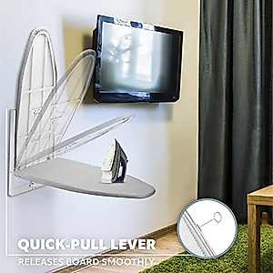Bartnelli Premium Wall Mounted Ironing Board | Foldable Iron Board Station for Home, Dorm, Apartment & Small Spaces Easy-Release Lever, Cotton Cover & All Tools Included Easy Assembly (Size - 36x12”)
