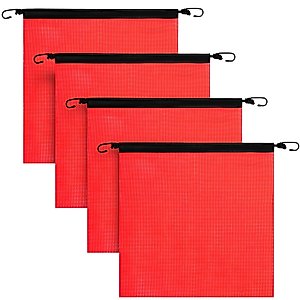 Boao 4 Pieces 18 x 18 Inch Hook Safety Warning Flag Mesh Safety Flag Warning Flag with Vinyl Welt and Bungee Cord for Truck and Pedestrian Crossings, Deep Red