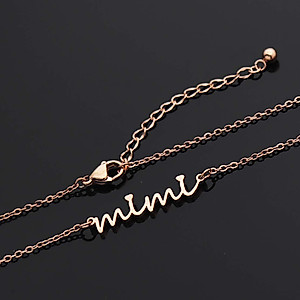 Ankiyabe Grandma Gift Necklace Gigi Mimi Bar Engraved Pendant Necklace Birthday Gifts for Grandma from Grandkid (Mimi Letter Necklace-Rose Gold)