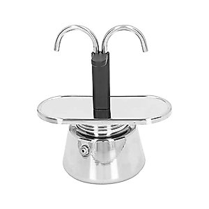 Haofy Stainless Steel Moka Pot, Stovetop Mini 2-Cup Moka Pot, 100ml Dual Pipe Stainless Steel Coffee Maker Anti Scald Nonslip Thickened Strainer Widely Used Mocha Pot