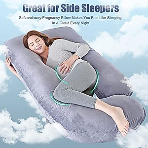 TREE.NB Pregnancy Pillows, U Shape Polyester Maternity Pillow for Pregnant Women Body Feeding Support,with Grey Velvet Cover, Support Pillow with Removable Washable Pillowcase 63''x37.4''x27.5''