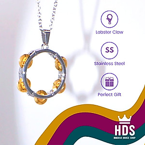 Hadasa Dance Shop Tambourine Pendant Necklace/Cadena Pandero - Elegant Gift for Women, Silver