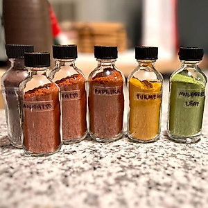 6 Pack Shot Bottles with Caps, 2 oz Glass Jars with Lids, Ginger Shots Bottles, Mini Glass Bottles or Decorative Bottles for Ginger, Vanilla Extract, Cinnamon, Honey, Cayenne, Wellness Shot, Hot Sauce