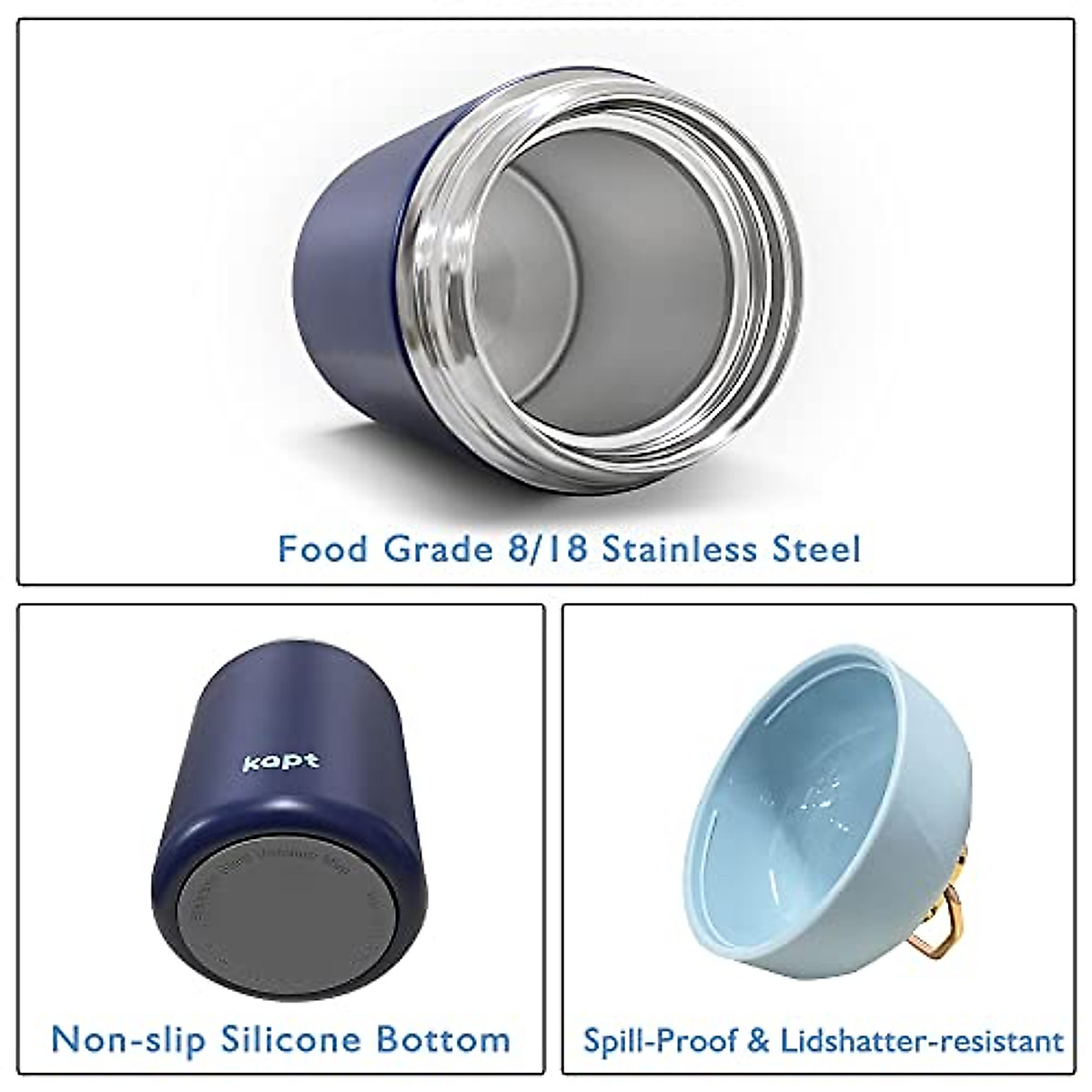 Avovy Thermos For Hot Food - 22 Oz Insulated Food Jar, Insulated Lunch Container With Bowl, Foldable Spoon&Fork, Powerful Insulated Food Thermos For School Office Camping Travel (Blue)