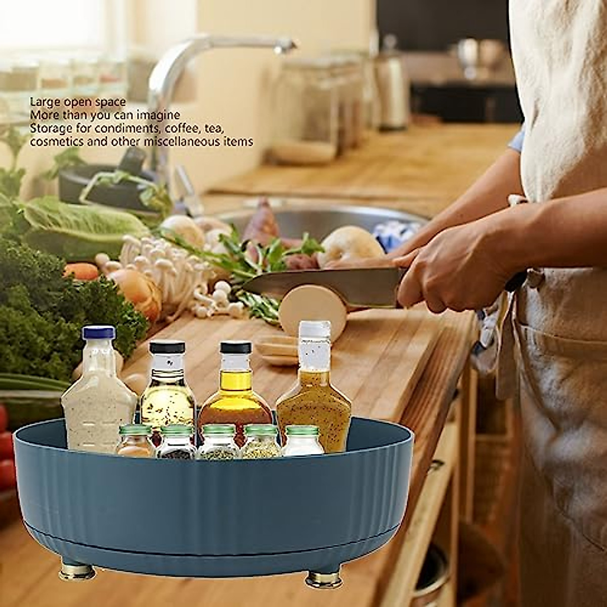 banapoy Lazy Susan Turntable, Round 360 Rotating Spice Organizer Rack Multifunctional Spinning Lazy Susan Display Tray, Non Skid, for Kitchen Countertop Makeup (Blue)