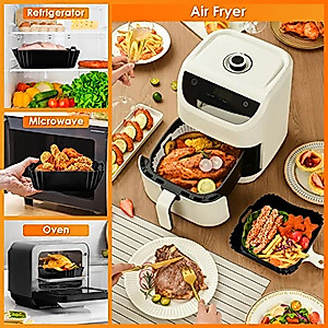 Air Fryer Liners – Durable Air Fryer Silicone Liners – Air Fryer Liners Square with Practical Handles – Dishwasher and Oven Friendly Silicone Air Fryer Basket – 2pcs (Black+Grey)