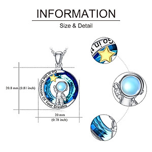 Space Gifts Moon Astronaut Necklace 925 Sterling Silver Crystal Astronaut Spaceman Space Jewelry Christmas Gifts for Women Mother Mom