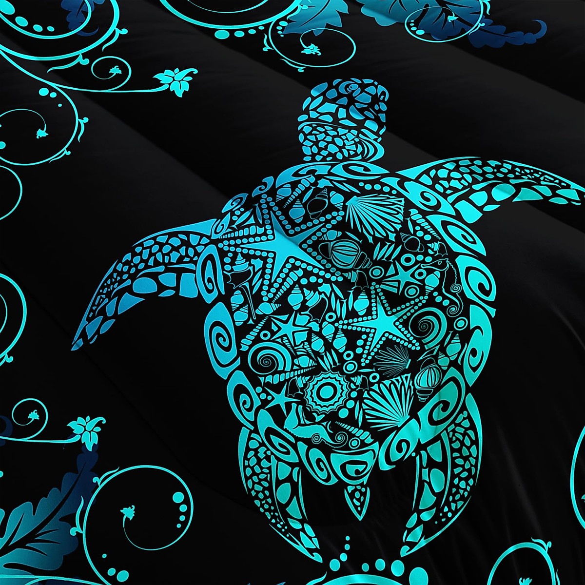 Nttopship Blue and Black Sea Turtles Comforter Sets Twin Size， Bedding Sets for Kids,Oceans and Starfish Comforter Sets All Season 1 Comforter and 2 Pillowcases