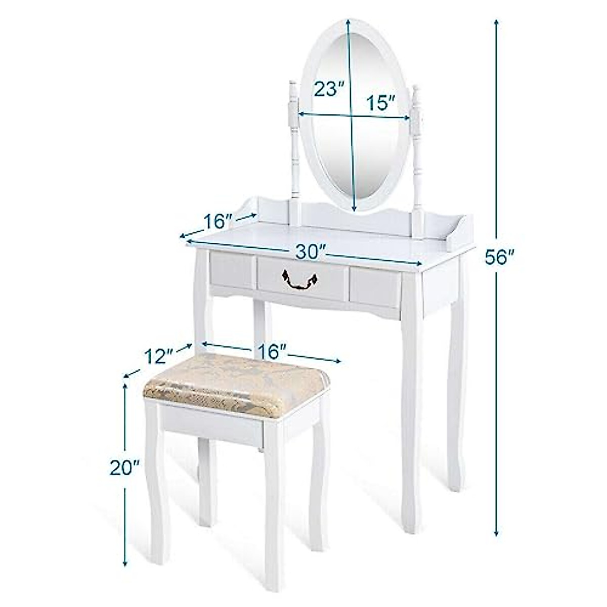 KJNS Vanity Table Makeup Desk Bench Dresser w/Stool Drawer White Vanity Desk Makeup Vanity Side Tables Bedroom Vanity Table Portable Desk Vanity Set