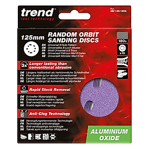 Trend Aluminium Oxide 5 Inch Random Orbit 180 Grit Abrasive Sanding Discs, AB/125/180A, Pack of 10
