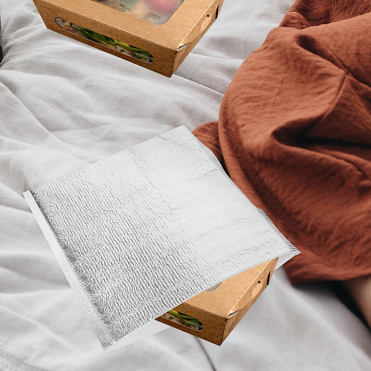 BESTonZON 50Pcs Reusable Insulation Bags Thermal Box Liners Metalized Box Liners Lunch Food Box Shopping Bag Insulation Lining Insulation Package 20cm