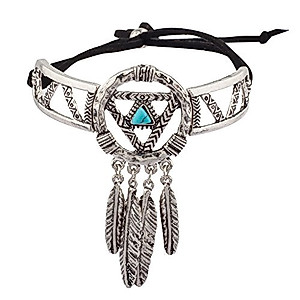 LUX ACCESSORIES Boho Stone Dream Catcher Navajo Leaf Bracelet (Burnished Silver)