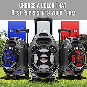 QFX PBX-61081 Rechargeable Portable Speaker | 8" Woofer | 2,600 Watts | Bluetooth, AUX, SD Card, FM Radio | Handle, Wheels, 12 Lbs | Perfect for Tailgating, Indoors, Outdoors Audio | Silver
