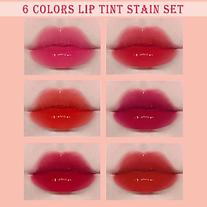 6 Colors Lip Stain Tint Set, Korean Lip Gloss Watery, Multi-use Lip & Cheek Tint Moisturizing Mini Liquid Lipstick,Long-lasting Waterproof Non-Sticky Cup High Pigment Lip Makeup