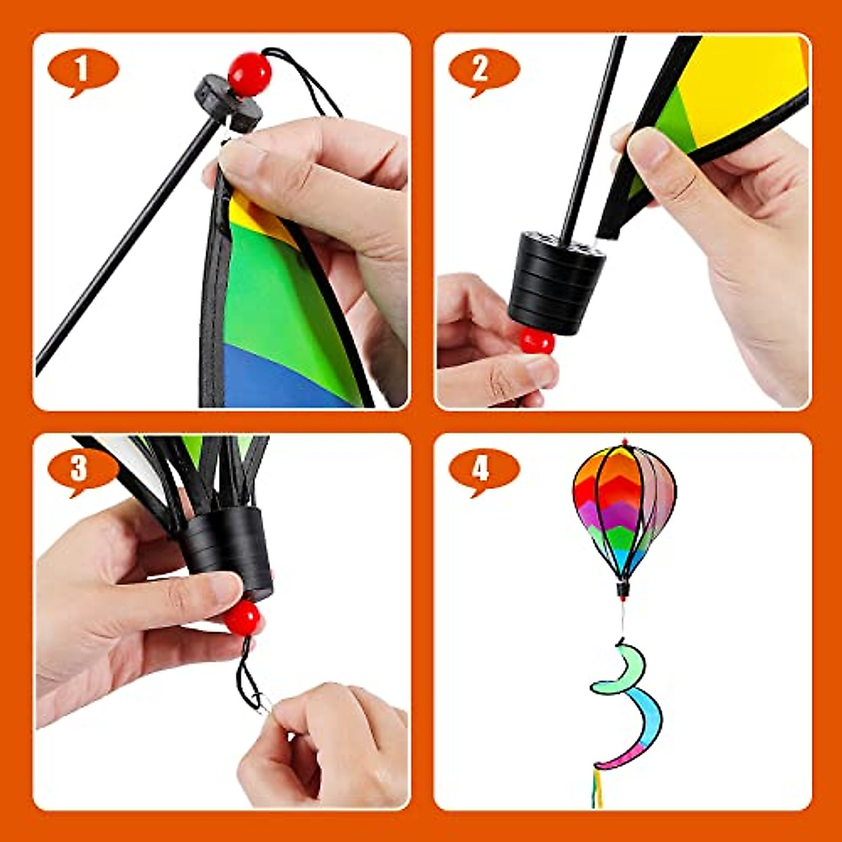 5 Pcs Hot Air Balloon Wind Spinners Rainbow Spinner Wind Chime Garden Windmill Spinner Kinetic Hanging Decor for Lawn Yard (Strip Style)