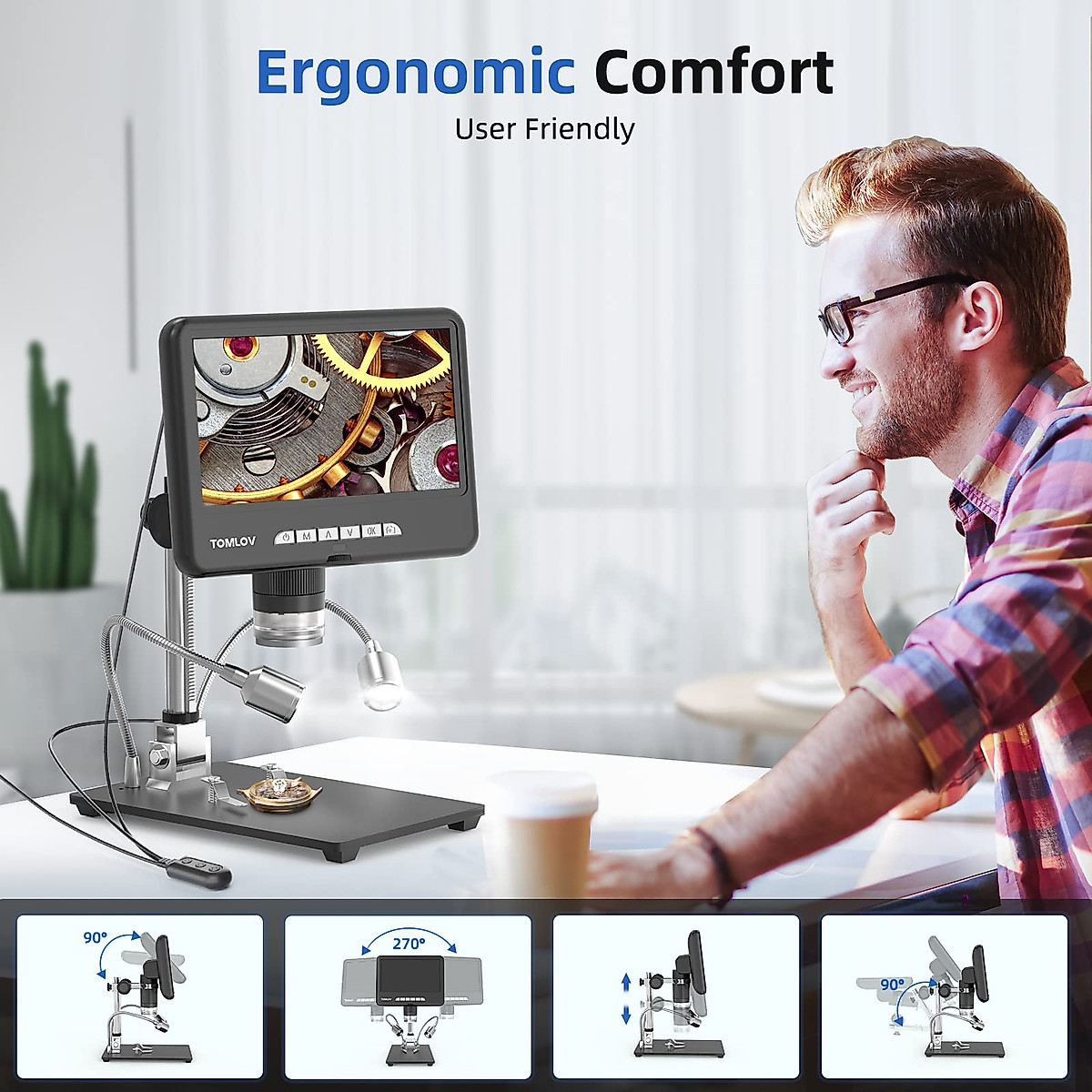 TOMLOV DM401 2K Digital Microscope 1200x, HDMI LCD Microscope with Screen, Extension Tube Included for Entire Coin View,24MP Soldering Microscope with Lights,Windows/iOS Compatible