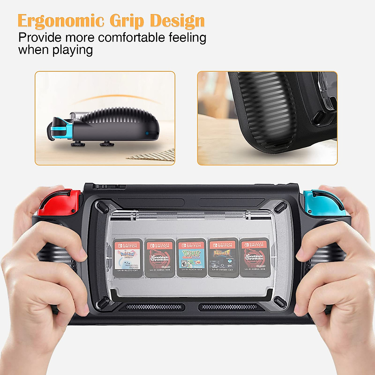 Protective Case for Nintendo Switch, KENOBEE Thicken TPU Switch Cover With Adjustable Kickstand & Detachable Game Holder, Grip Case Protector for Nintendo Switch Console and Joy-Con Controller