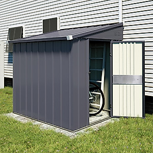 MUPATER 4x8 FT Outdoor Storage Shed with Lockable Door, Metal Lean to Shed Garden Tool Storage Shed House, Storage Shed Kit for Patio, Backyard, Lawn, Grey