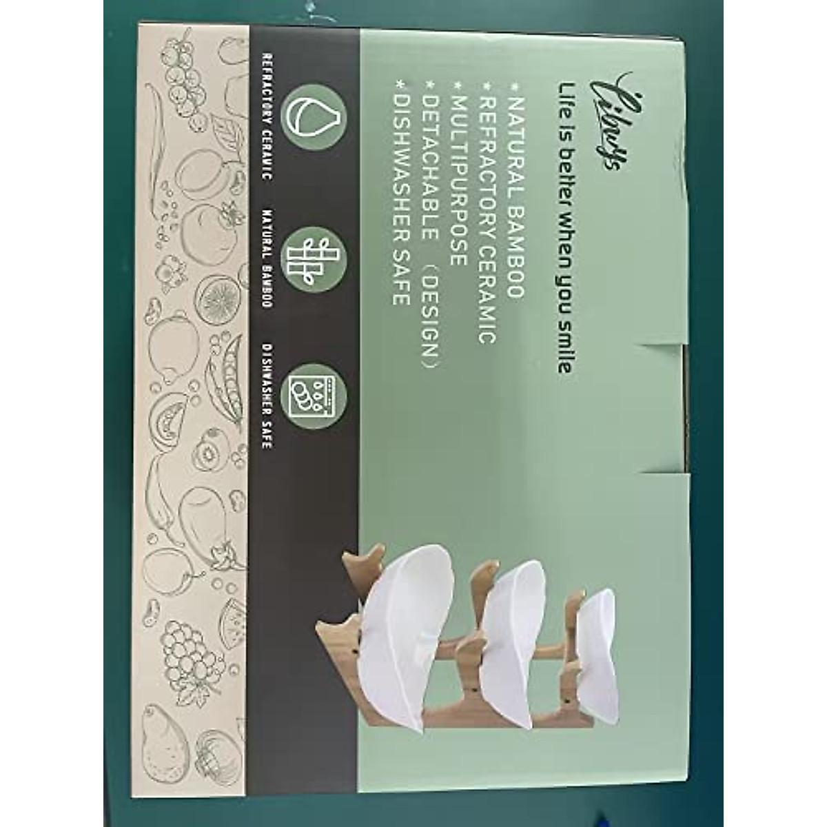 SEVEN SPARTA Tiered Fruit basket Fruit Bowl for Kitchen Counter, Elegant Combo of Ceramic Bowls and Bamboo Rack, Big Capacity, Easy Install, Multi-Occasion for Kitchen, Party, Restaurant and Gift