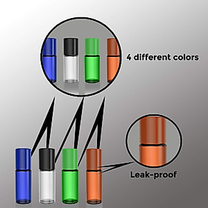 Nylea 4 Pack Essential Oil Roller Bottles [Plastic Roller Ball] FREE Plastic Pippette and Funnel - Refillable Glass Color Roll On for Fragrance Essential Oil - 30ml 1 oz (MIX)