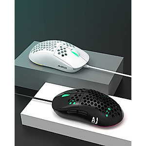 FIRSTBLOOD ONLY GAME. AJ380 69g Lightweight Gaming Mouse with Honeycomb Shell, RGB Backlit, 16000 DPI PixArt 3338 Sensor, Programmable 6 Buttons, White