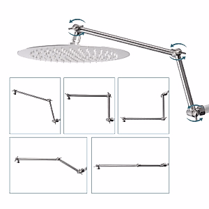 iFealClear Adjustable Shower Head Extension Arm, 16" Brass Shower Head Extender Lower Raise Rain & Fixed Showerhead to Your Height/Angle, G1/2 Shower Arm Extension with Lock Joint, Brushed Nickel