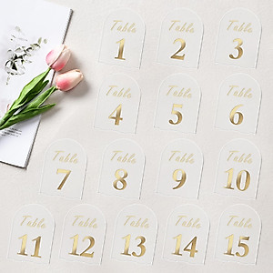 Kintkita Wedding Table Numbers 1-15, 5 X 7 Inch Acrylic Table Numbers for Wedding Reception Display,Gold Table Number Wedding Signs Stand For Anniversary, Event, Party,Wedding Table