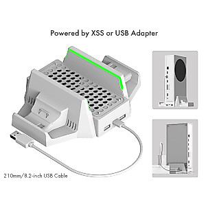 ElecGear Vertical Cooling and Charging Stand for Xbox Series S, 2X Rechargeable Battery and Dual Charger Dock for Xbox Controller, Cooling Fan with LED Lights and USB Port for Gaming Accrssories