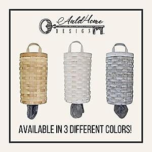 AuldHome Wicker Grocery Bag Holder (Natural); Wall-Mounted Rustic Farmhouse Plastic Bag Dispenser for Kitchen or Laundry Room