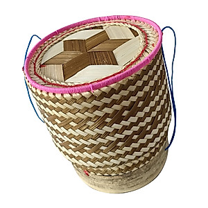 Bamboo Sticky Rice Serving Basket Handmade ''KRA-Tip'' Thai Laos Traditional Weave Wickerwork with Vegetable Based Dye Serving Travel Picnic Keeping Sticky Rice After Steaming Keep Sticky Rice Warm